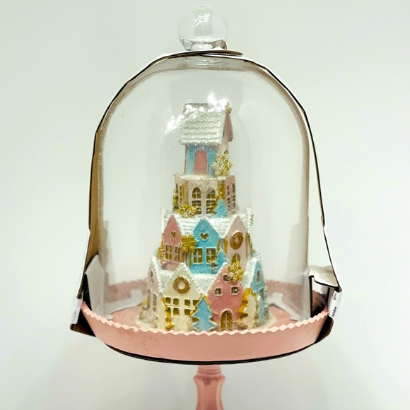 Holiday | 34th Pine Pink Sugar Gingerbread Castle Cloche Pedestal Dome ...